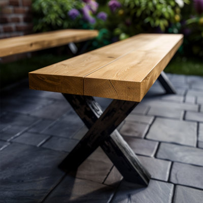Chunky Rustic Outdoor Garden Bench with Alumium Legs - 90cm