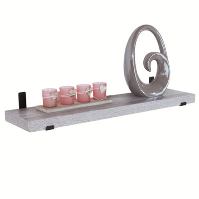Chunky Shelf Kit - Grey Oak Effect Display with Metal Sit On Brackets ...