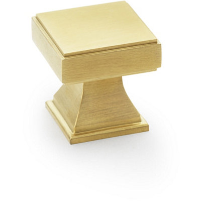 Chunky Square Cupboard Door Knob - 30mm - Satin Brass Kitchen Unit Pull ...