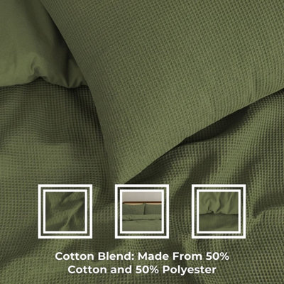 Chunky Waffle Duvet Cover Set - Polycotton Blend, Button Fastening ...