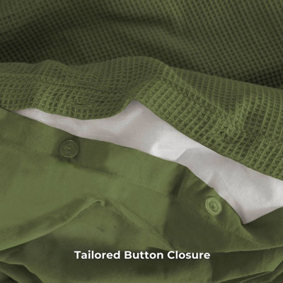 Chunky Waffle Duvet Cover Set - Polycotton Blend, Button Fastening ...