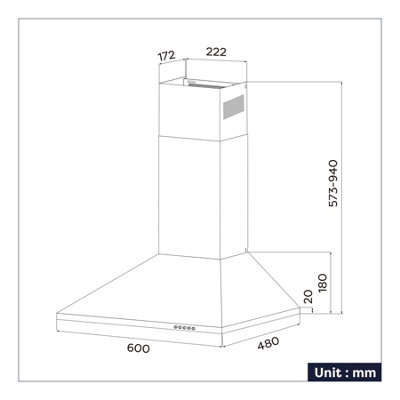 CIARRA 60cm Pyramid Wall Mounted Cooker Hood - Silver