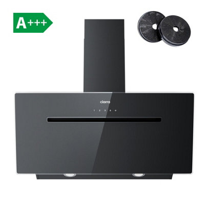 CIARRA 90CM GLASS ANGLED COOKER HOOD WITH TOUCH CONTROL BOOSTER - BLACK
