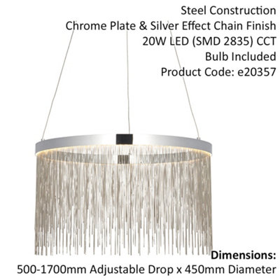 Circular Ceiling Pendant Light Fitting - Chrome Plate & Silver ...