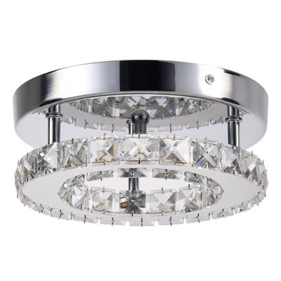 Circular Crystal LED Ceiling Light with Stainless Steel Frame, White ...