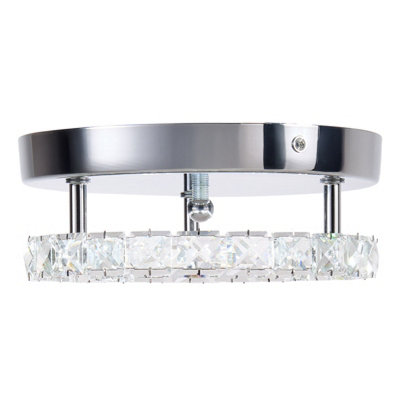 Circular Crystal LED Ceiling Light with Stainless Steel Frame, White ...