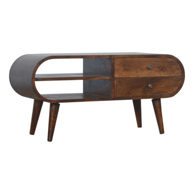 Circular Media Unit - Mango Wood - L35 x W90 x H44 cm - Chestnut