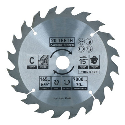 Circular Saw Blade 165mm x 20mm 20 Teeth TCT Coarse Cutting Disc Wood ...