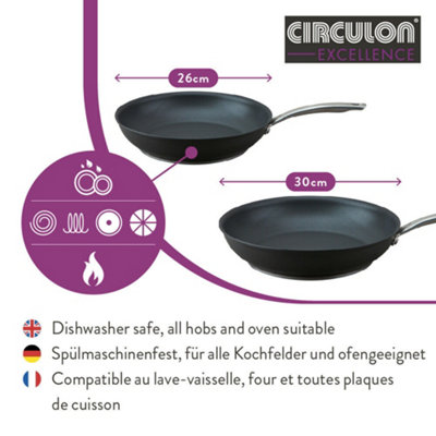 Circulon Excellence Black Round Aluminium Induction Suitable Dishwasher Safe Frying Pan Set 26 ...