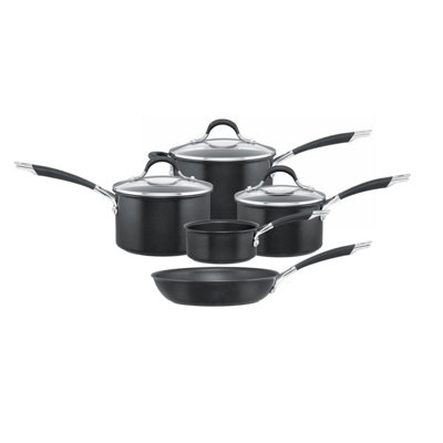 Circulon Momentum Black Round Aluminium Induction Suitable Non-Stick Pots and Pans Set Pack of 5
