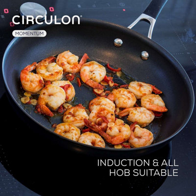 Circulon Momentum Black Round Aluminium Induction Suitable Non-Stick Pots and Pans Set Pack of 5