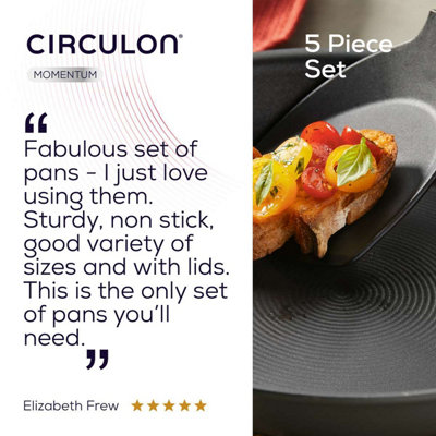 Circulon Momentum Black Round Aluminium Induction Suitable Non-Stick Pots and Pans Set Pack of 5