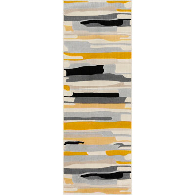 City-Modern Yellow Grey Beige Graphic Living Dining Bedroom Rug 80 x ...
