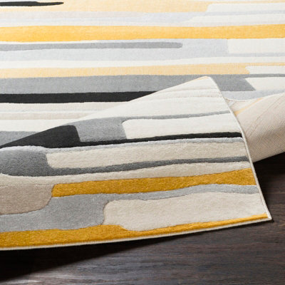 City-Modern Yellow Grey Beige Graphic Living Dining Bedroom Rug 80 x ...