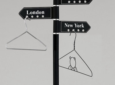 CITY'S: FREE STANDING COAT RACK STAND/BLACK -WITH 5 SWIVEL CITY'S HANGERS