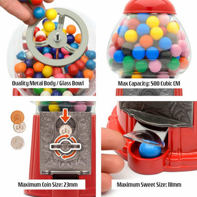 CKB LTD 9" Small Retro Coin Operated Gumball Machine Sweet Dispenser