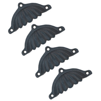 Clam Cup Door Pull Handle Cast Iron Cupboard Drawer Chest Cabinet 4PK