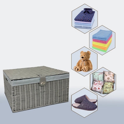 Clarisworld Resin Woven Hamper Basket Storage Chest Trunk Hamper/Kids Toy with Lid, Lock and ...