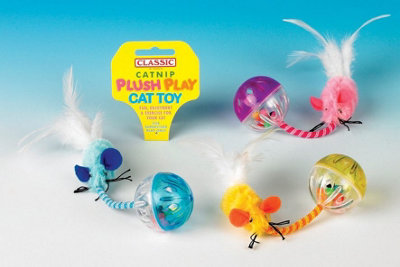Classic Ball & Feather Cat Toy 130mm - Pack of 6