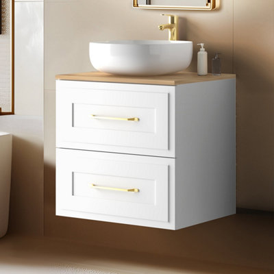 Classic Bathroom 2 Drawer Wall Cabinet Vanity Unit 60cm with Worktop ...