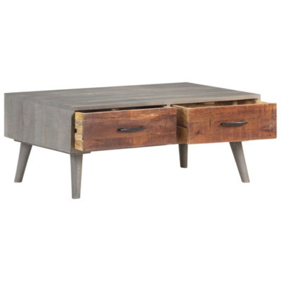 Classic Coffee Table Grey 100x60x40 cm Solid Rough Mango Wood