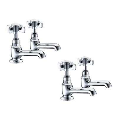 Classic Crosshead Basin Pillar Taps and Bath Taps Set - Chrome