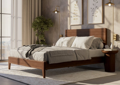 Classic Dark Wood Bed Frame - Double With No Drawers