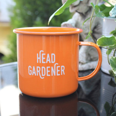 Classic Enamel Mug - Head Gardener Print - Orange | DIY at B&Q