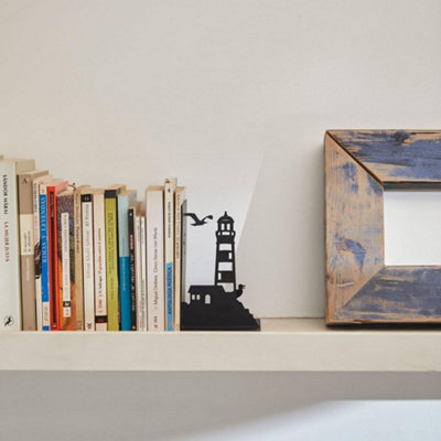 Classic Lighthouse Coastline Ship Light Seagulls Silhouette Black Metal ...