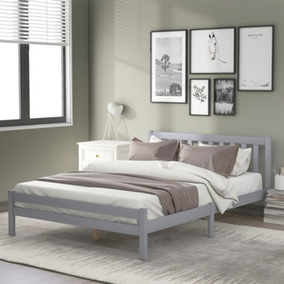 Classic Modern Wood Double Bed Frame 4FT6 Wooden Bed Frame for Bedroom ...