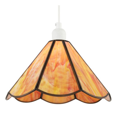 Classic Orange and Amber Tiffany Glass Easy Fit Pendant Lighting Shade