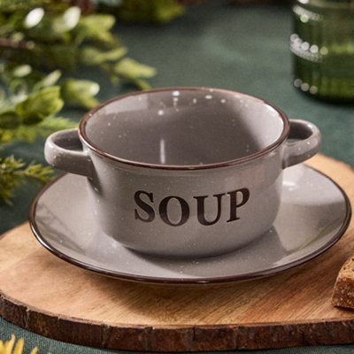 Classic Peppered Grey Soup Bowl and Bread Plate Set