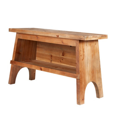 Classic Rustic Pine Natural Wooden Shoe Storage with Bench 80Cm