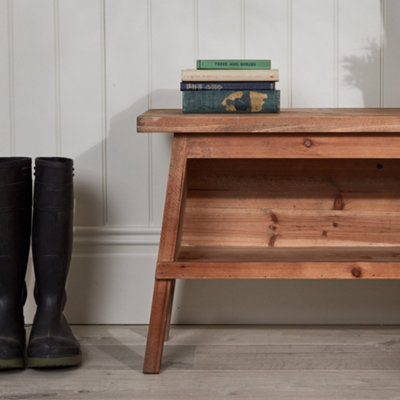 Classic Rustic Pine Natural Wooden Shoe Storage with Bench 80Cm