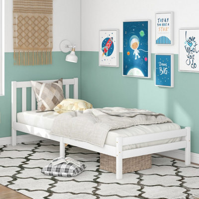 Classic Solid Wood Single Bed Frame 3FT Wooden Bed Frame White (90 x ...