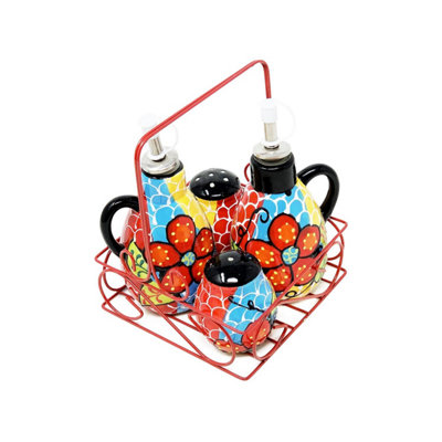Classic Spanish Hand Painted Pattern Kitchen Dining Condiment Rack (H ...