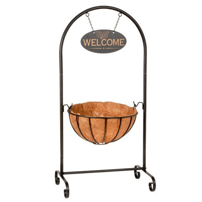 Classic Welcome Planter with Steel Frame, Hanging Sign, Basket & Liner ...