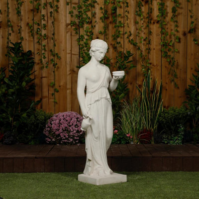 Classic White Stone Hebe Woman statue with a Tea Set