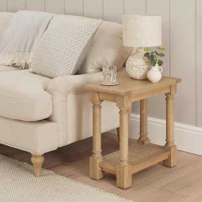 Classic Whitewash Oak Sofa Side Table Compact Design, Solid Oak Frame ...