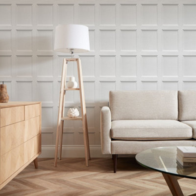 Classic Wood Panel Wallpaper In White | DIY at B&Q