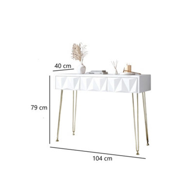 Claudia White 3 Drawers Dressing Table with Gold hairpin legs