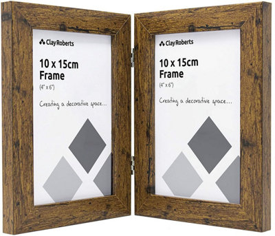 Clay Roberts Double Photo Picture Frame 6 x 4, Brown, Holds 2 Standard ...