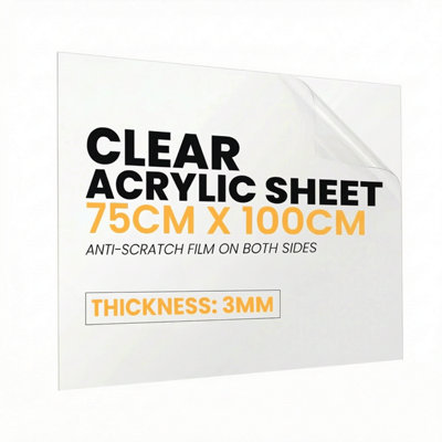 Clear Acrylic Sheet 3mm Thick - 750mm x 1000mm Universal Use - Durable ...