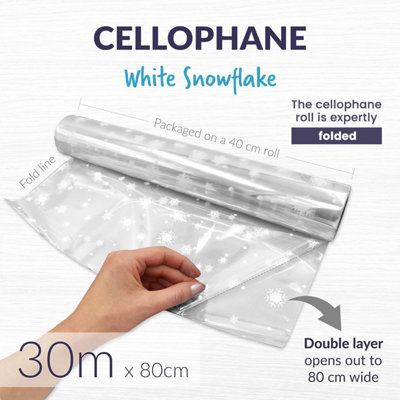Clear Cellophane Roll (Snowflake Pattern) 80cm x 30m FOLDED in Half for Hampers - 3 Mil Thick ...