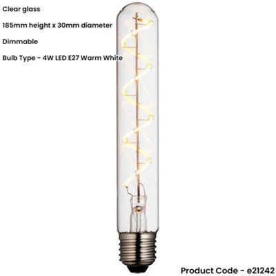 Clear Glass 4W E27 Tubular LED Light Bulb - Dimmable Warm White - 265lm ...