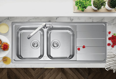 Clearwater Cresta 2 Bowl and Drainer Stainless Steel Kitchen Sink ...