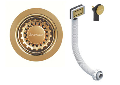 Clearwater Deco 90mm Kitchen Sink Basket Strainer & Overflow Waste Gold ...