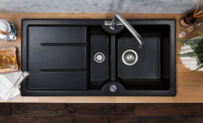 Clearwater Harmony Ceramic Black Satin Kitchen Sink 1.5 Bowl & Drainer ...