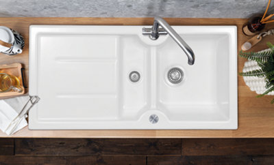 Clearwater Harmony Ceramic Kitchen Sink 1.5 Bowl & Drainer - Reversible ...