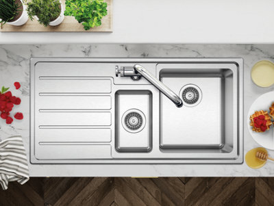 Clearwater Solar 1.5 Bowl and Left Hand Drainer Stainless Steel Kitchen ...